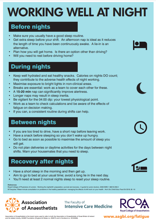 Poster - Working well at night (RCOA, 8 November 2018) - Staff safety ...